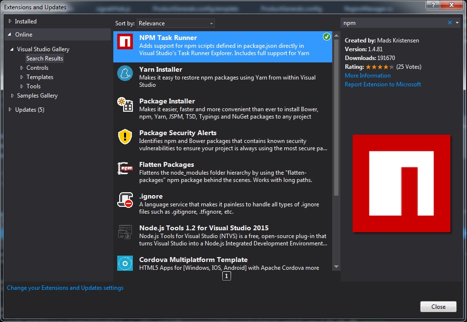 Visual Studio NPM Task Runner Sing s Log